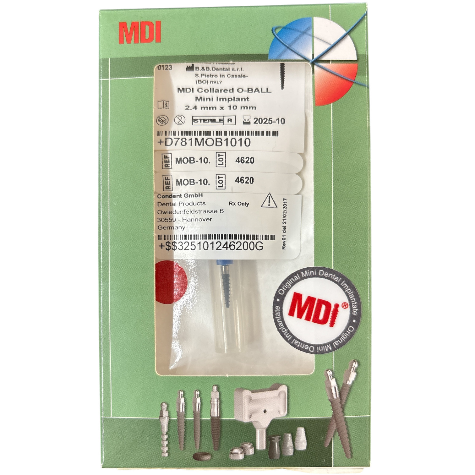 MDI Collared O-Ball Mini Implantat REF MOD-13. 2.4mmx13mm Steril ...